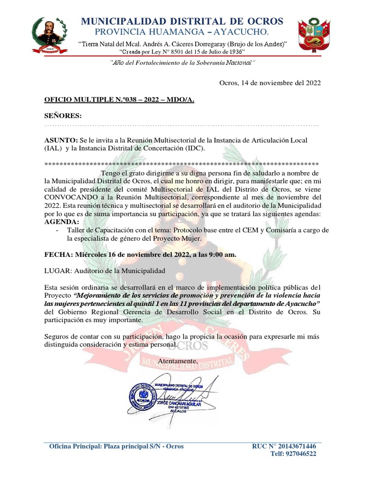 Oficio Multiple 038-2022-Noviembre Del 2022 | PDF