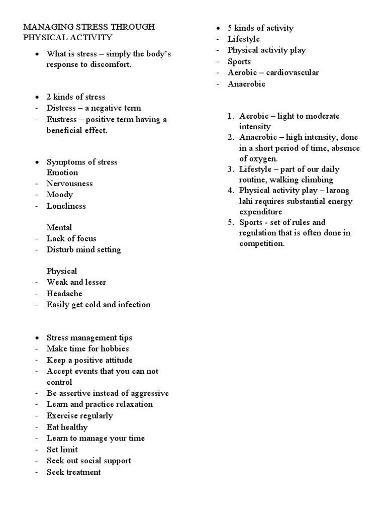 Managing Stress Through Physical Activity | PDF
