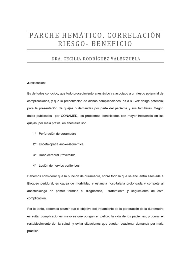 Parche Hematico | PDF | Fluido cerebroespinal | Migraña