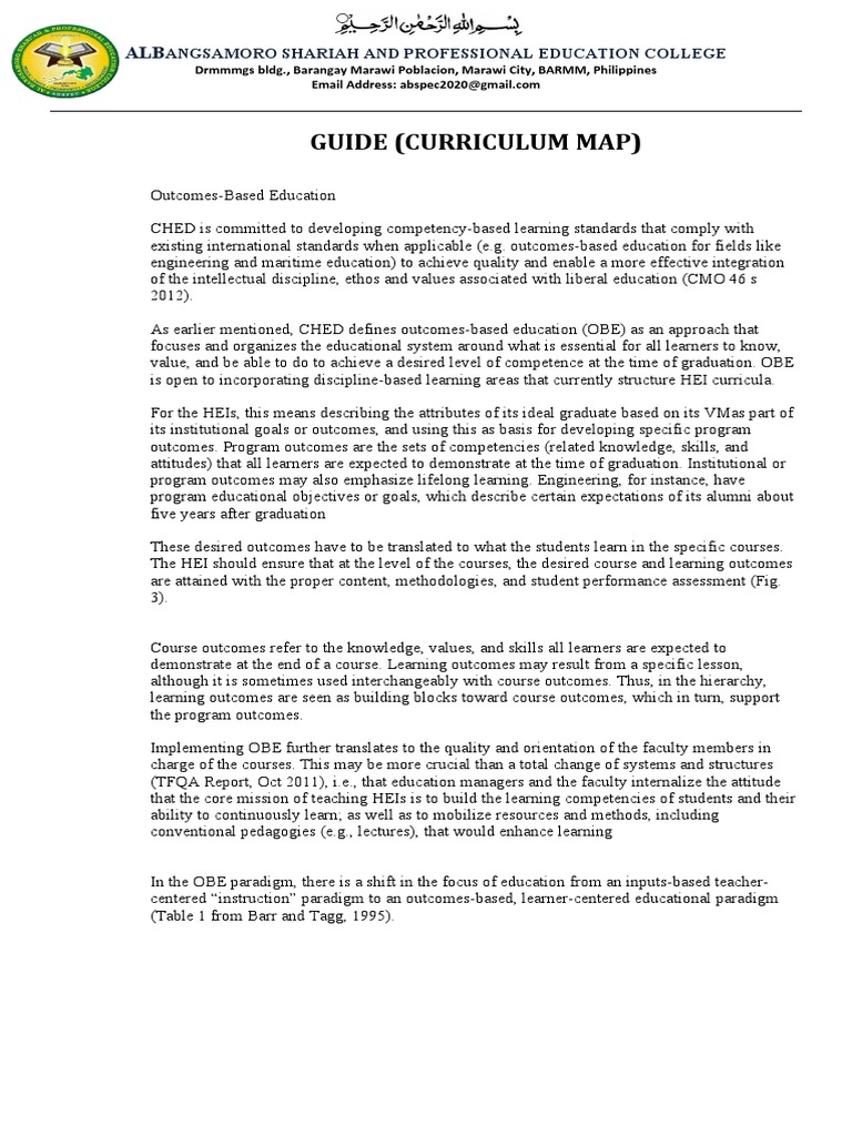 ALBANGSAMORO SHARIAH COLLEGE GUIDE OBE | PDF | Learning | Curriculum