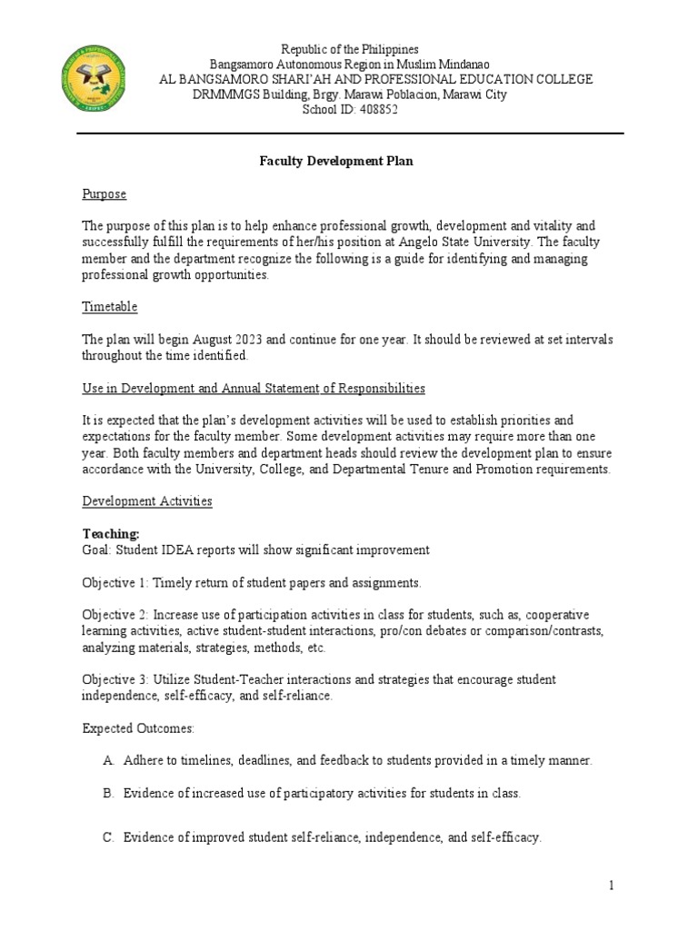 Faculty Development Plan | PDF | Cognitive Science | Learning