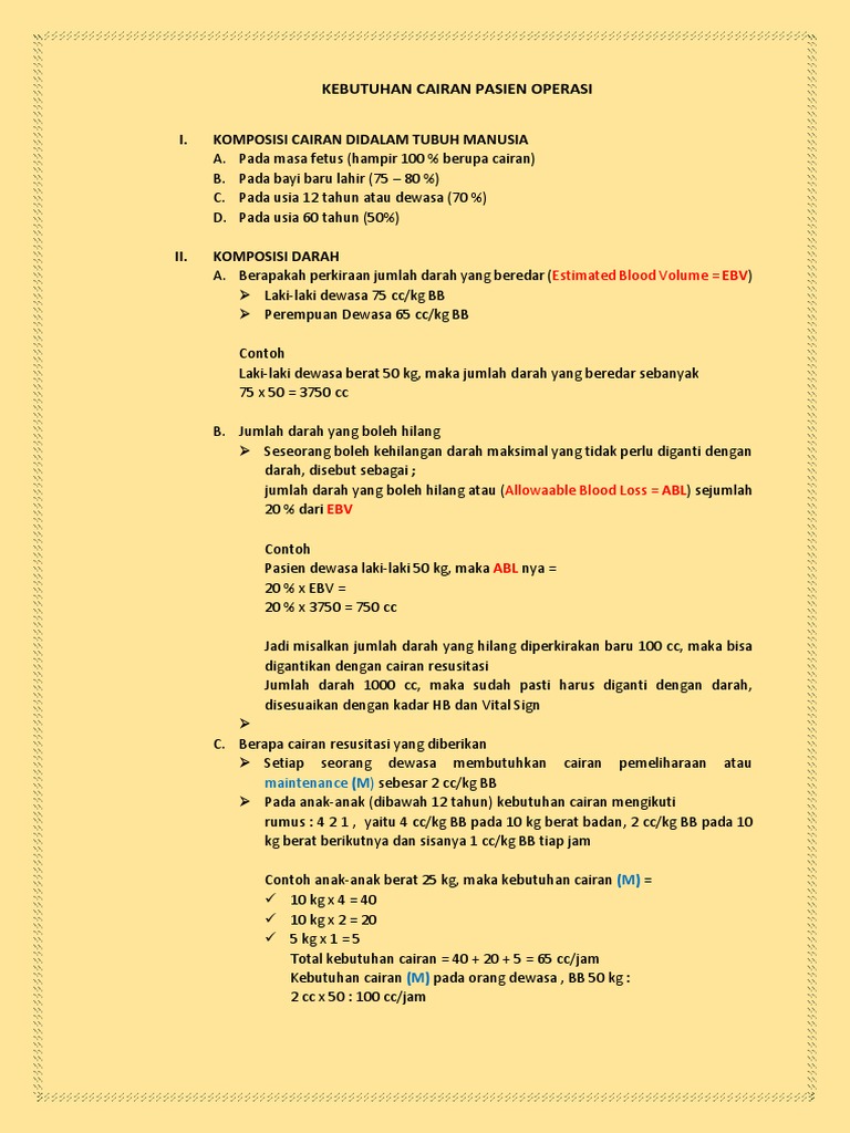 Kebutuhan Cairan Pasien Operasi | PDF