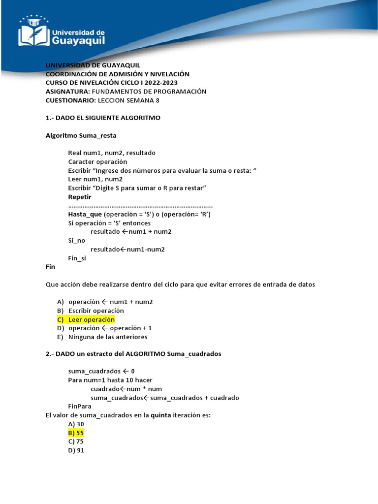 Cuestionario de Programación Básica | PDF | Algoritmos | Desarrollo de software
