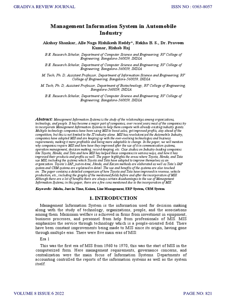 Management Information System in Automobile Industry | PDF | Management ...