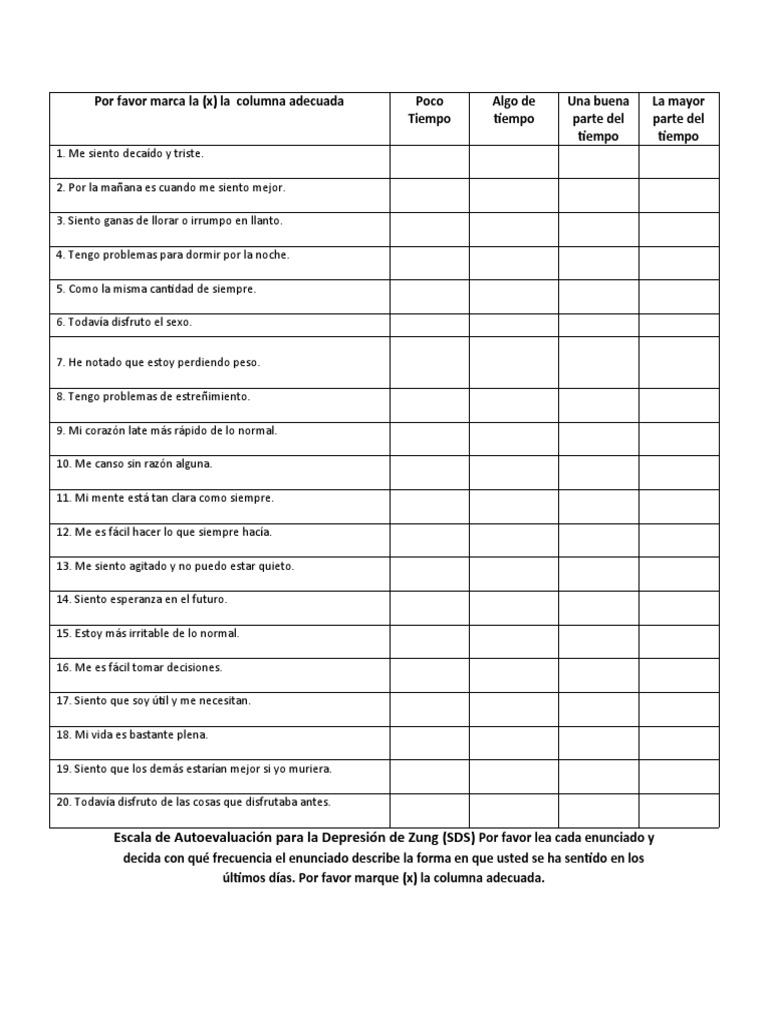 Evaluacion para La Depresion | PDF | Depresión (estado de ánimo ...