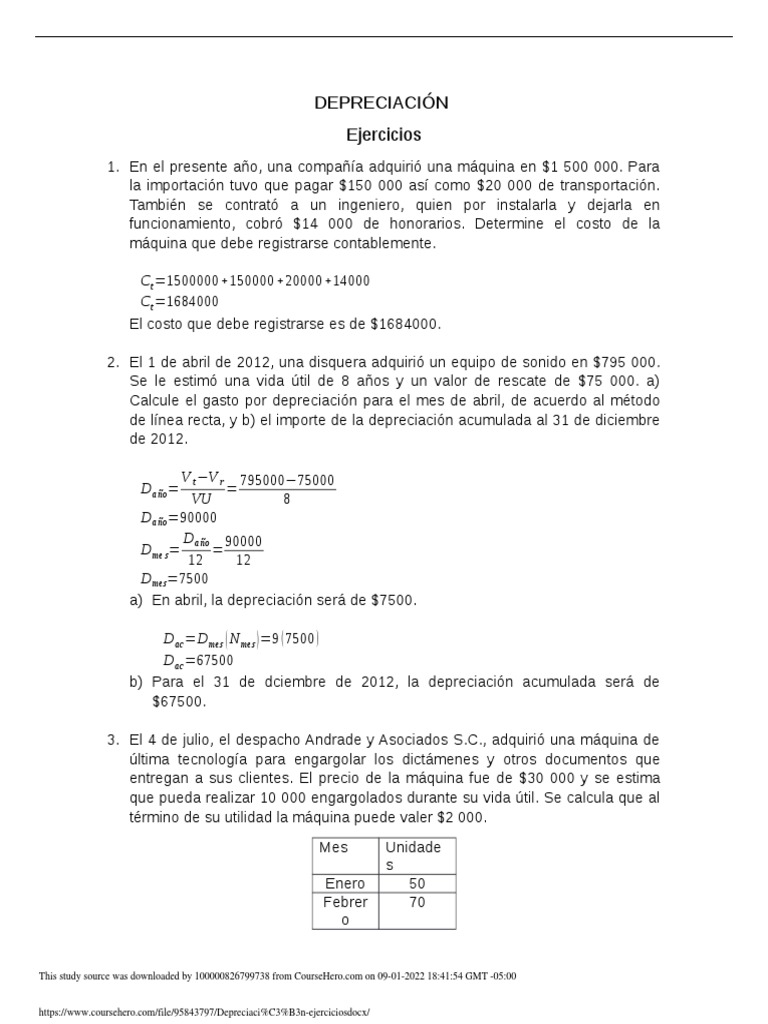 Depreciaci N Ejercicios | PDF | Depreciación | Economias