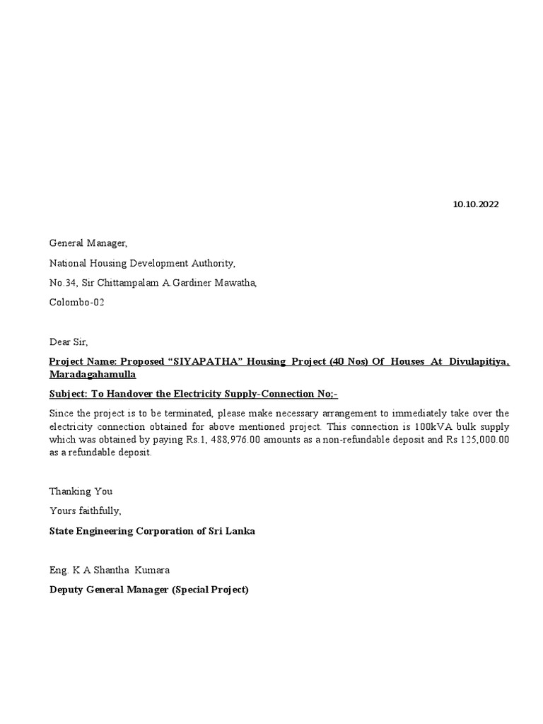 Letter To NHDA - Maradagahamulla | PDF