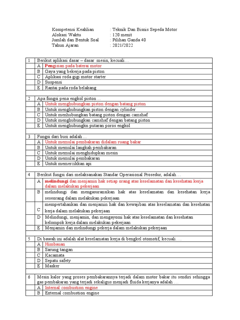 Soal Treout Produktif TBSM 2022 | PDF