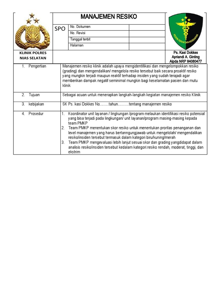 Sop Manajemen Resiko | PDF