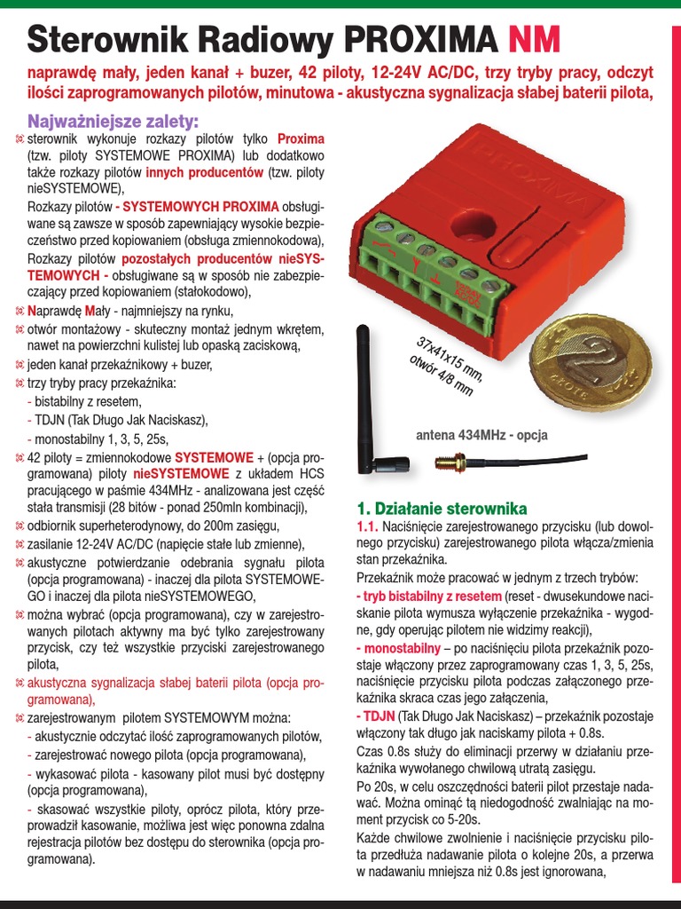 Instrukcja Proxima Sterownik NM | PDF
