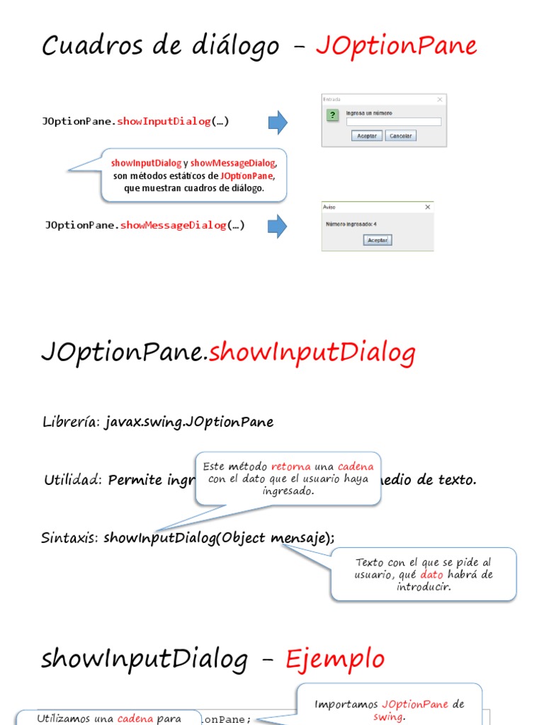 Cuadros de Diálogo en Java: JOptionPane | PDF | Cadena (informática) | Informática
