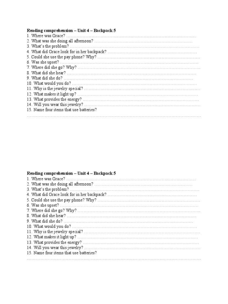 Reading Comprehension Unit 4 bp5 | PDF