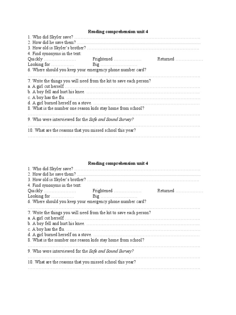 Reading Comprehension Unit 4 | PDF