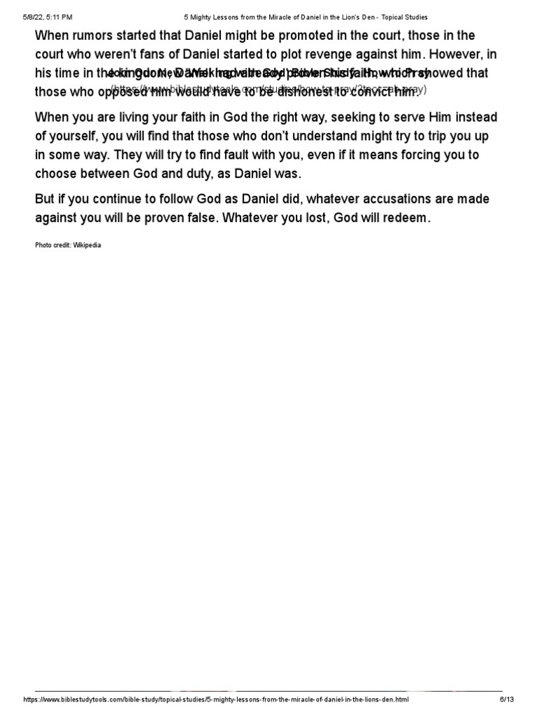Lessons from Daniel in the Lions' Den | PDF | Miracle | Prayer
