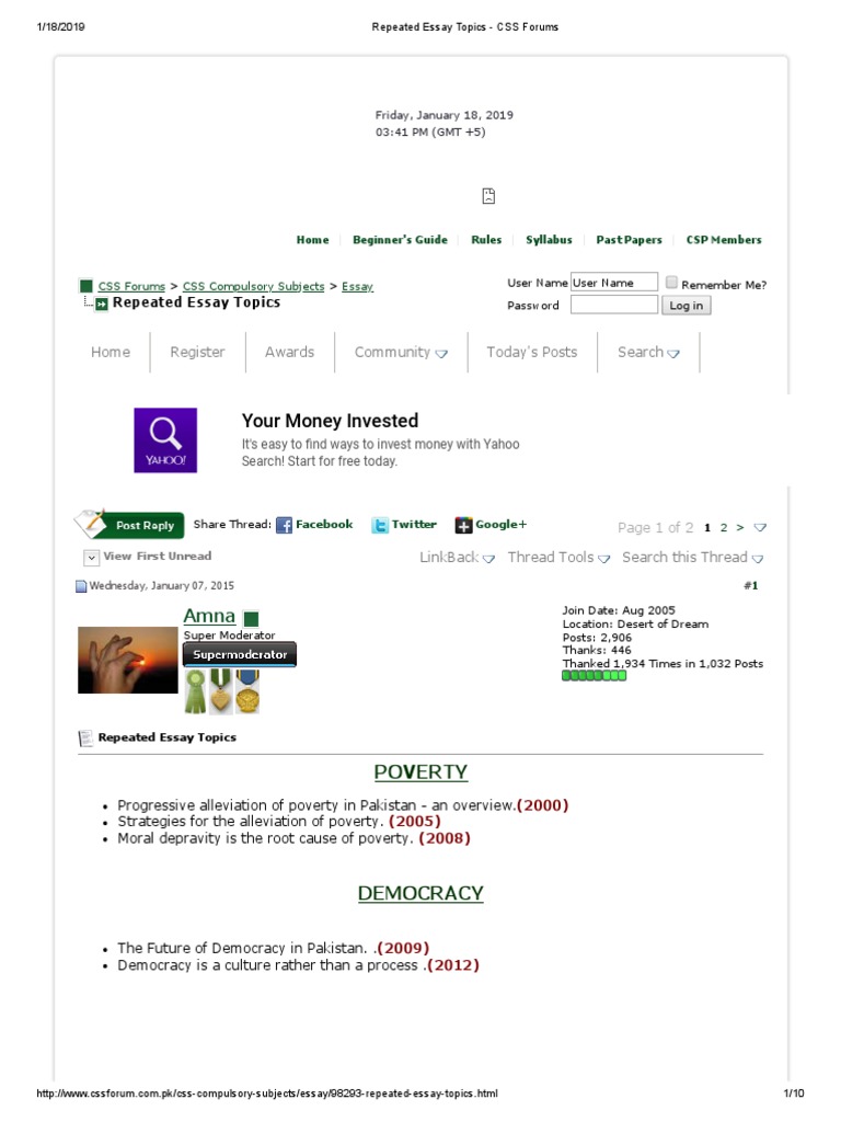 Repeated Essay Topics - CSS Forums | PDF | Internet Forum | Pakistan