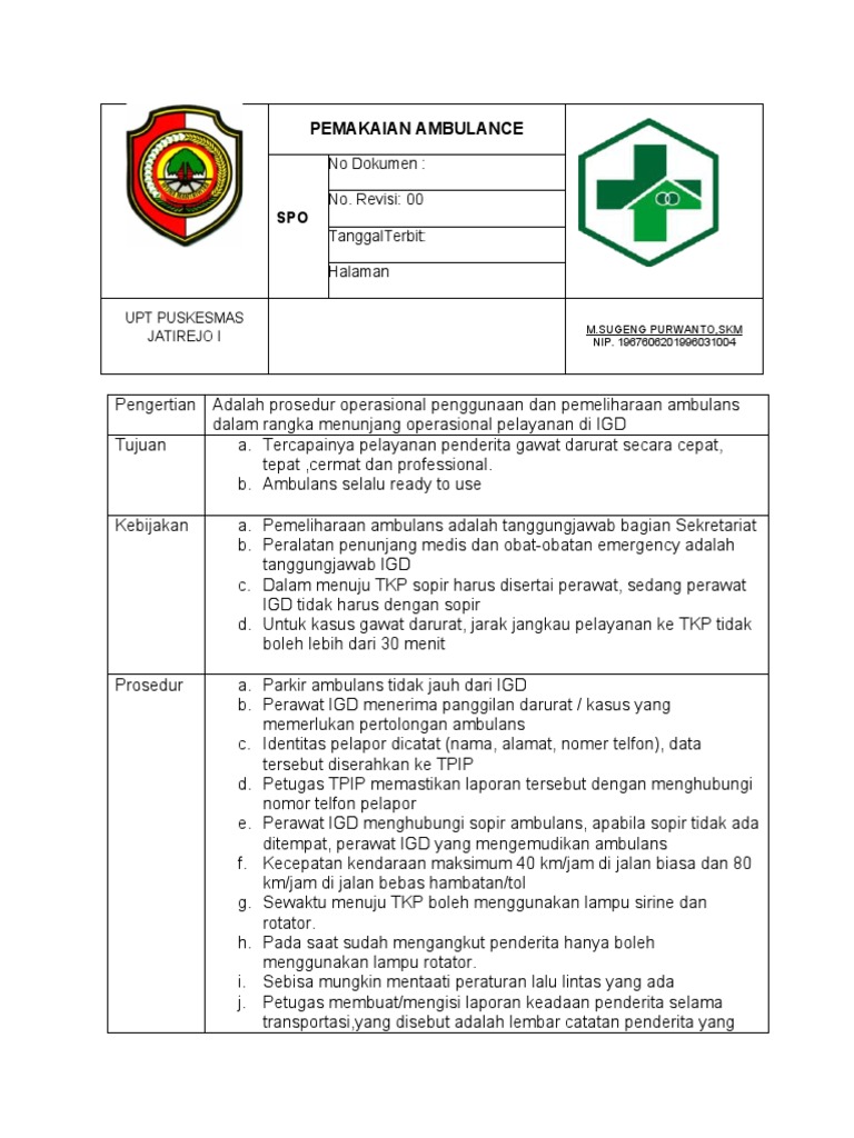 Sop Pemakaian Ambulance | PDF