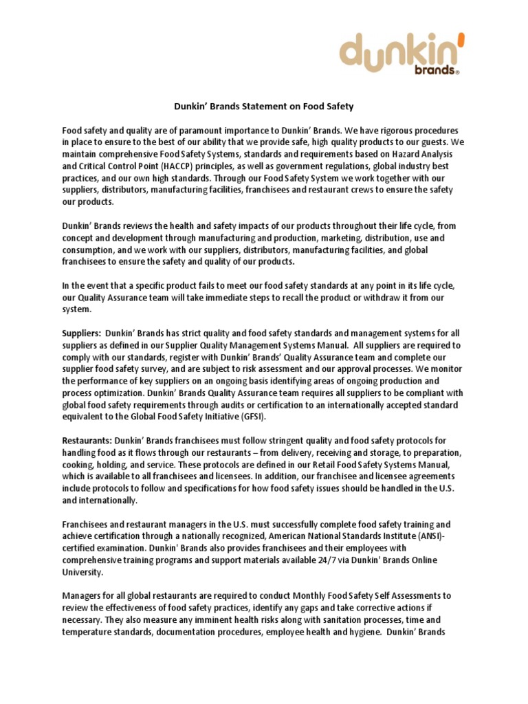 Food+Safety+Statement+for+Website Revisions+2017+Final | PDF | Food ...