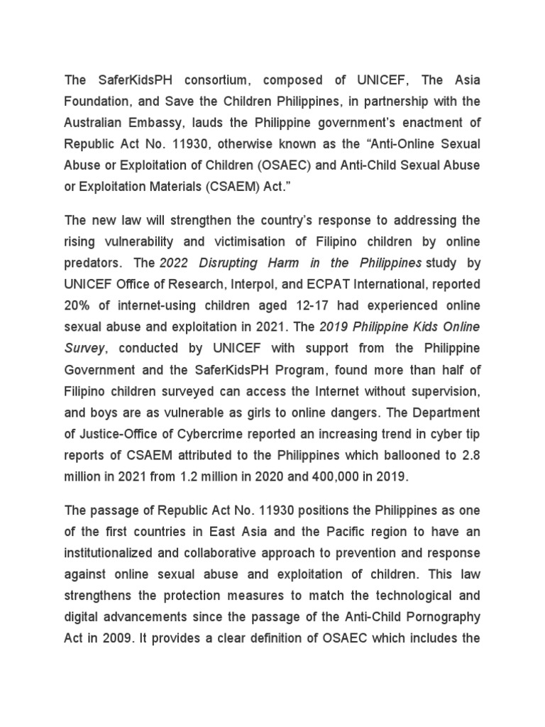 Notes On OSAEC | PDF | Online And Offline | Philippines