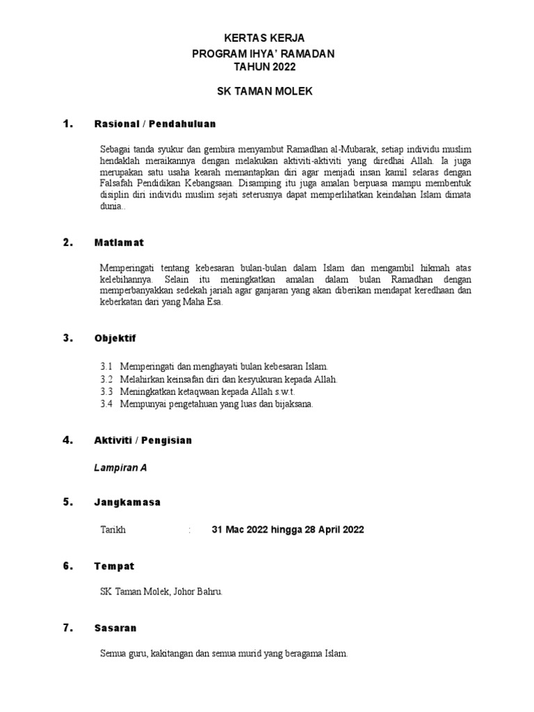 Kertas Kerja Ihya' Ramadhan 2022 | PDF