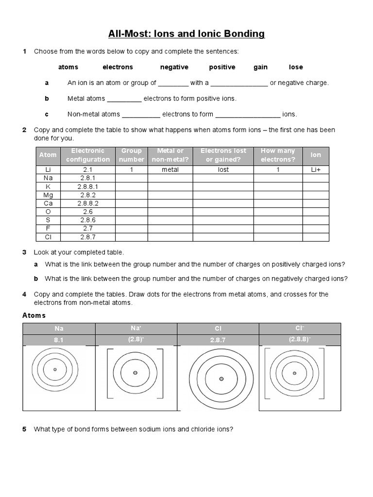 5.2.1.2 Ions Questions | PDF | Ion | Ionic Bonding