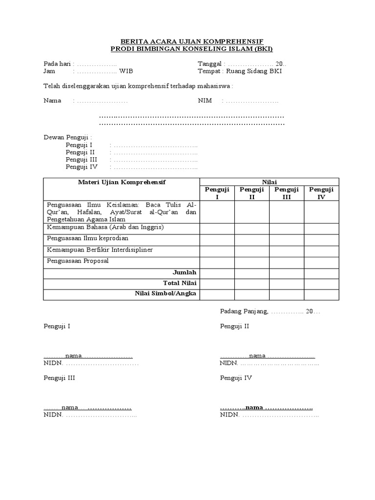 Form Berita Acara Kompre BKI | PDF