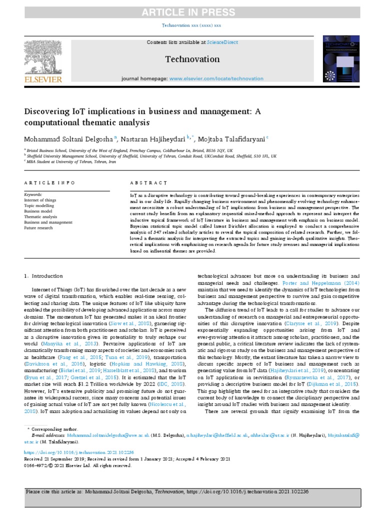 Delgosha 2021 | PDF | Internet Of Things | Cognitive Science