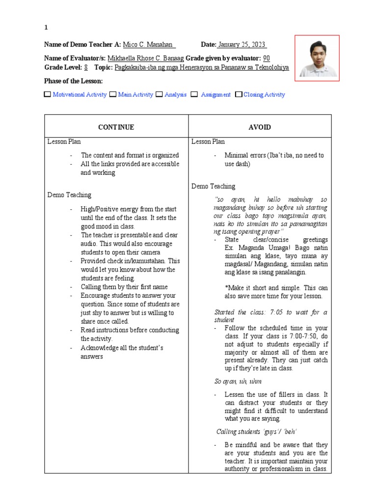 Banaag Form 3 Ta Manahan TB Avila Continue and Avoid Form | PDF ...