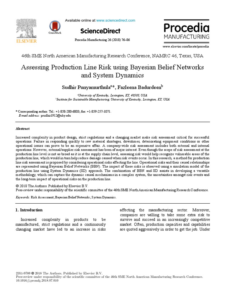 Assessing Production Line Risk Using Bayesian Belief Networks | PDF ...
