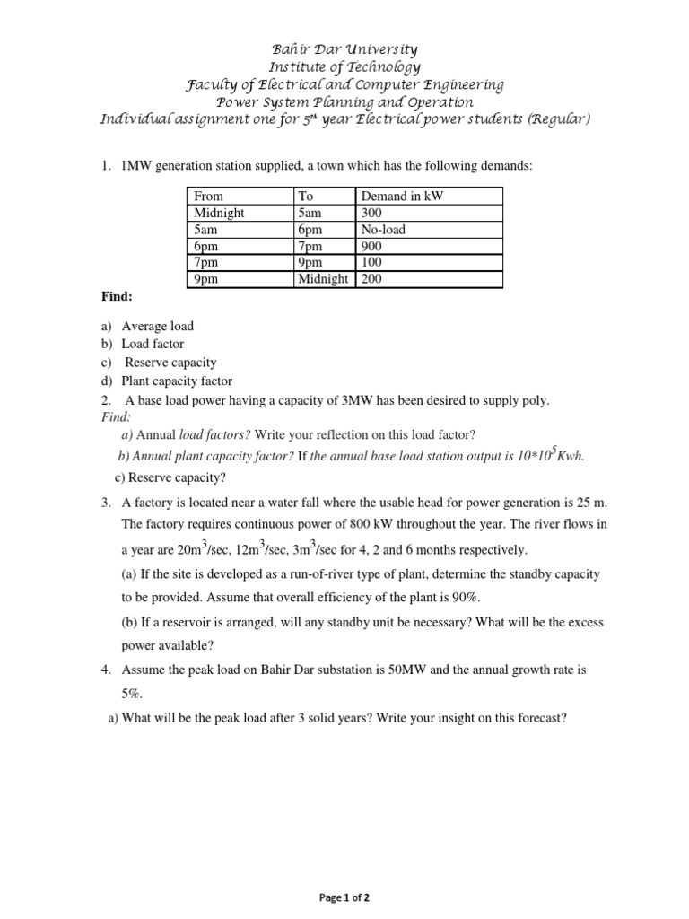 Assignment 1 | PDF | Power (Physics) | Electricity