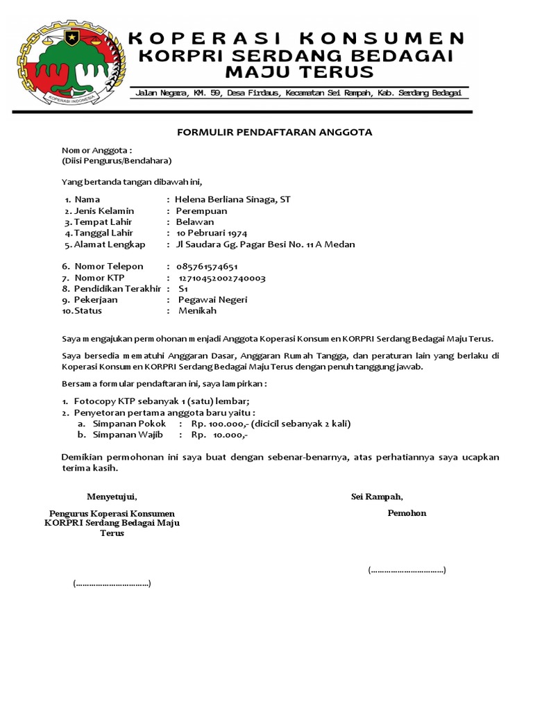 Formulir Permohonan Anggota | PDF