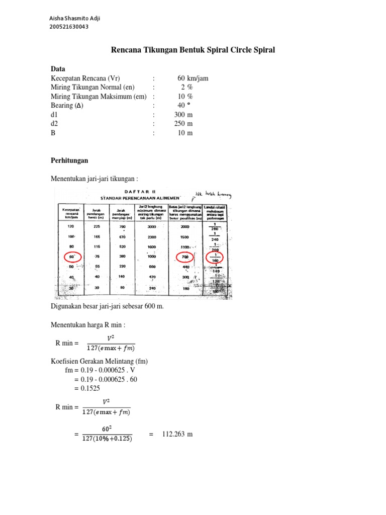 Perhitungan Lengkung Spiral Circle Spiral | PDF