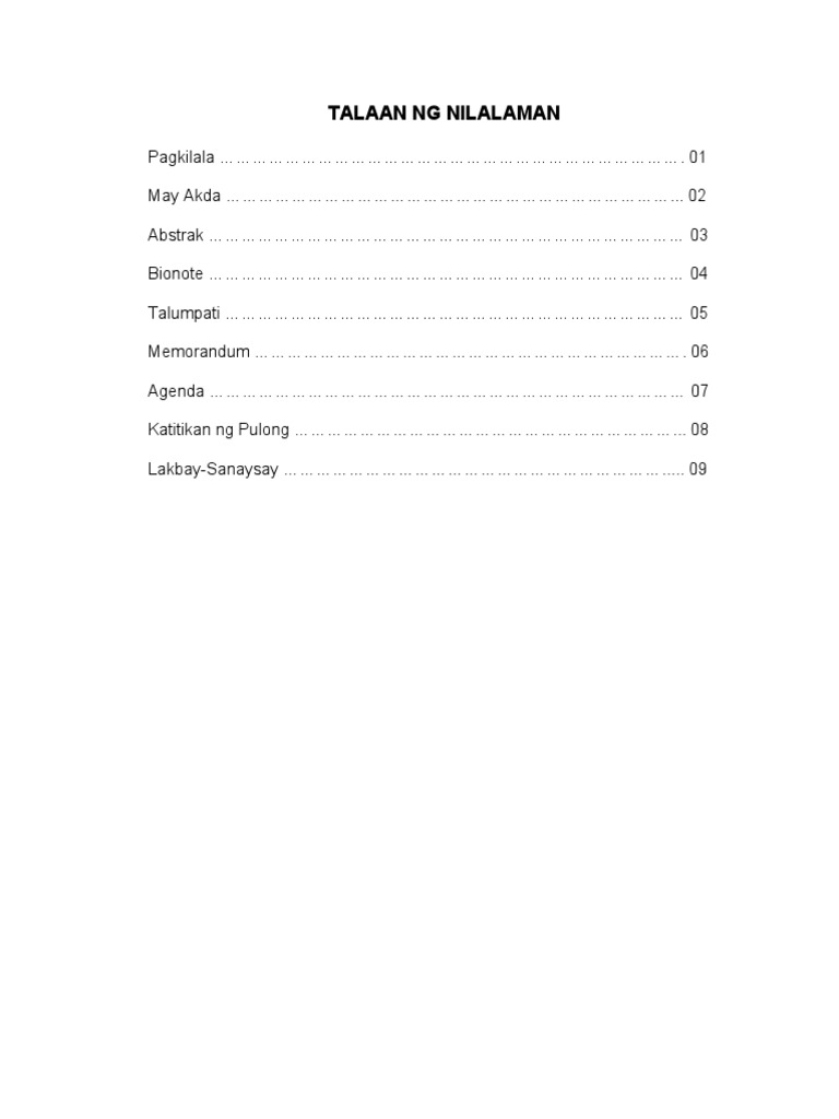 May Akda, Talaan NG Nilalaman, Pagkilala | PDF