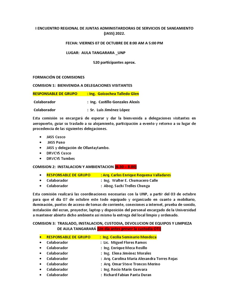 Encuentro JASS 2022: Comisiones y Actividades | PDF