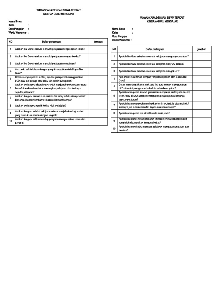 Angket Wawancara Siswa | PDF