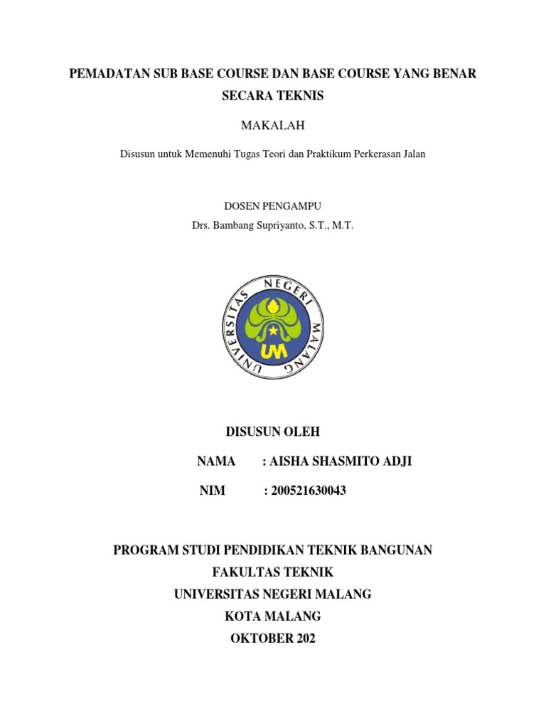 Makalah Perkerasan Jalan Sub Base Dan Base Course | PDF