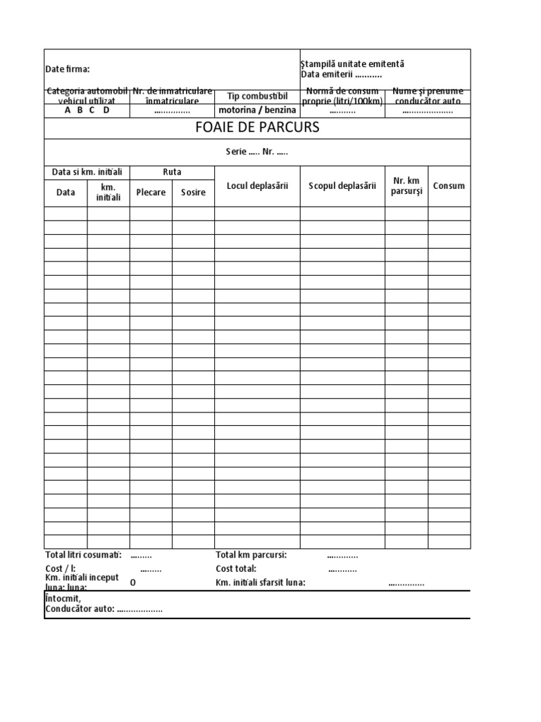 Foaie de Parcurs Excel | PDF