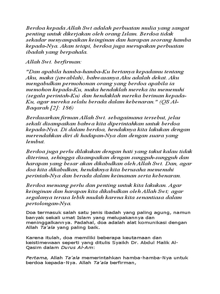 Berdoa Kepada Allah SWT Adalah Perbuatan Mulia Yang Sangat Penting Untuk Dikerjakan Oleh Orang ...