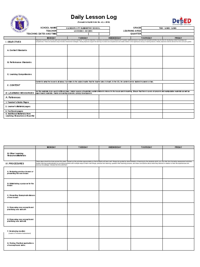 Grade 2 Daily Lesson Log Template | PDF | Learning | Psychology