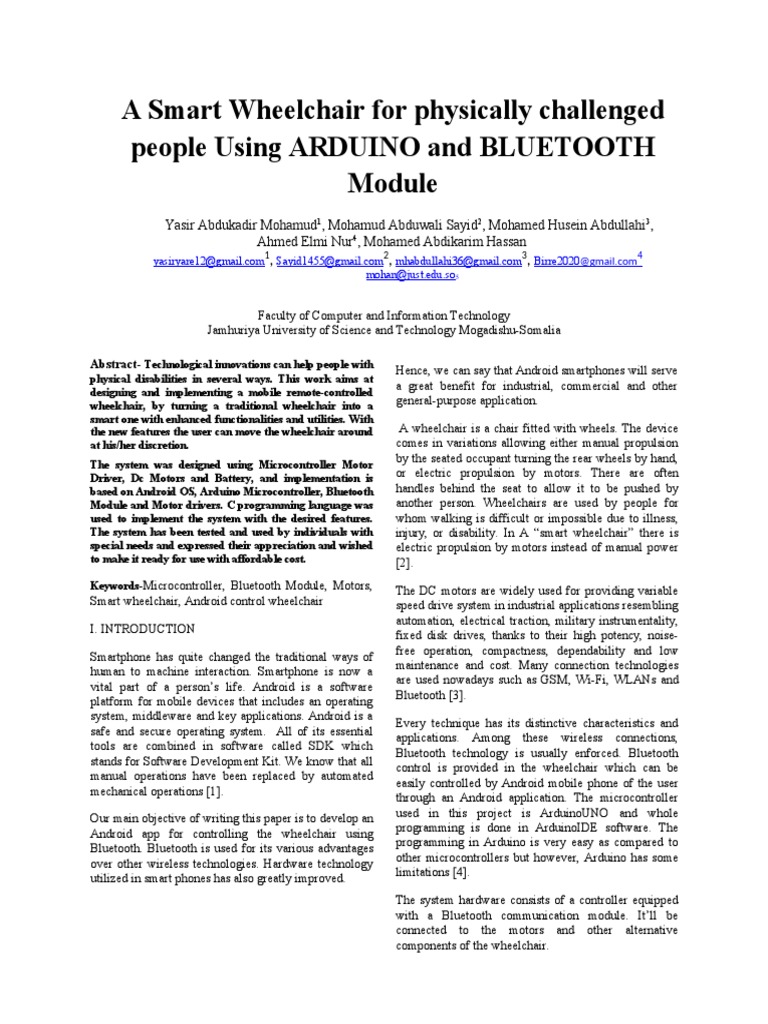 A Smart Wheelchair For Physically Challenged People Using ARDUINO and ...