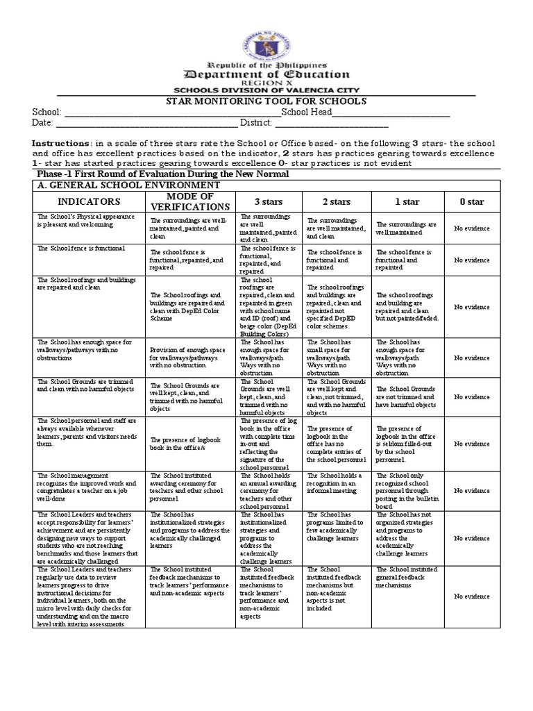 Star Monitoring Tool For Schools | PDF | Emergency Evacuation | Hand ...