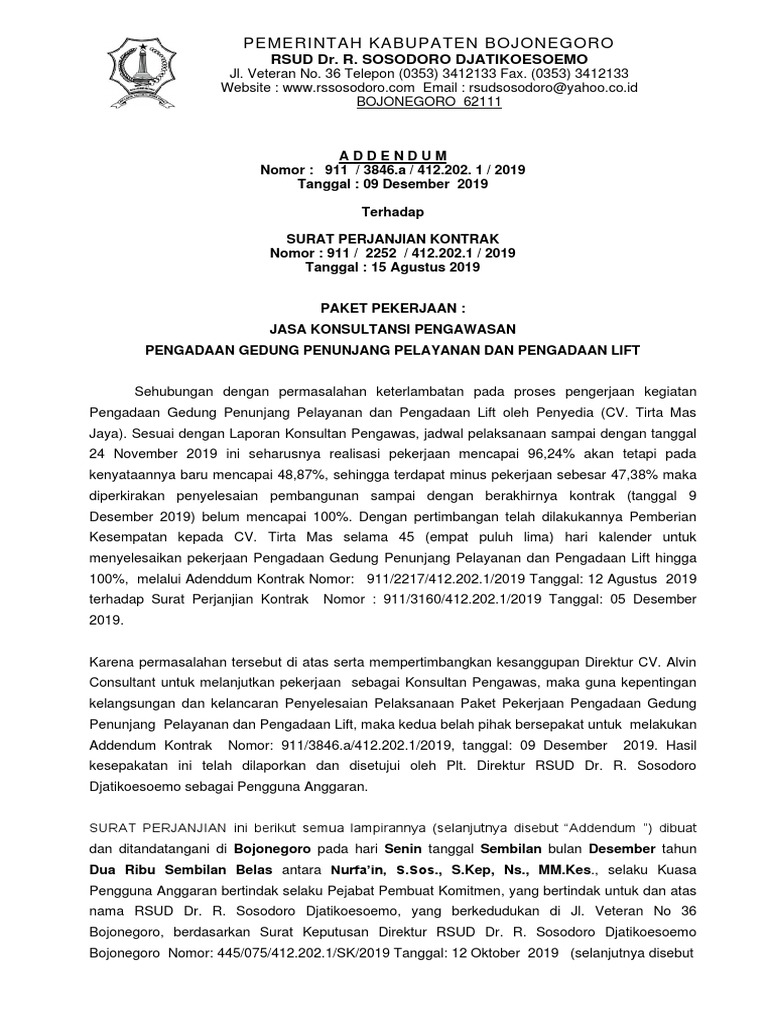 Addendum Kontrak Pengadaan Gedung | PDF