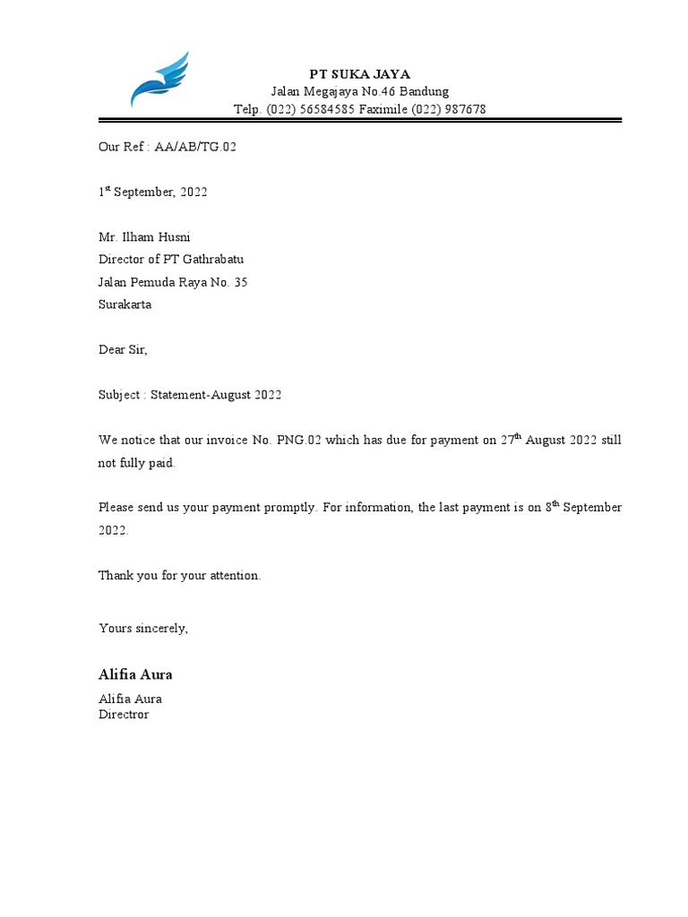 Contoh Surat Tagihan Bahasa Inggris | PDF