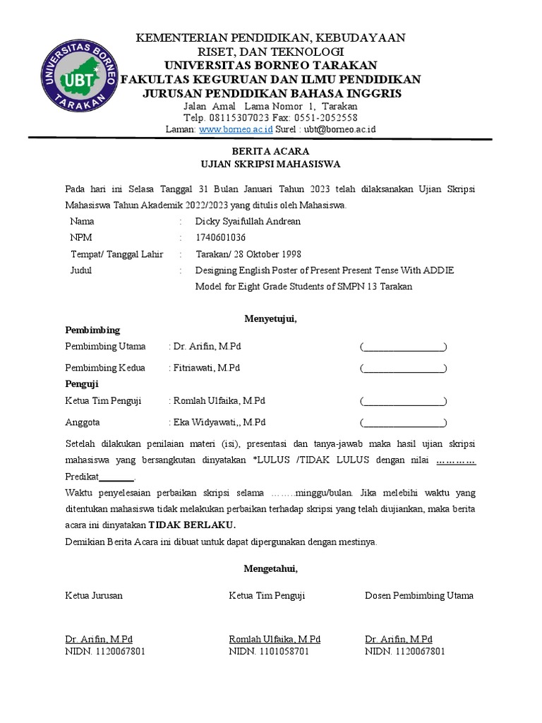 Berita Acara SEMHAS Jadis Anjay Mabar | PDF