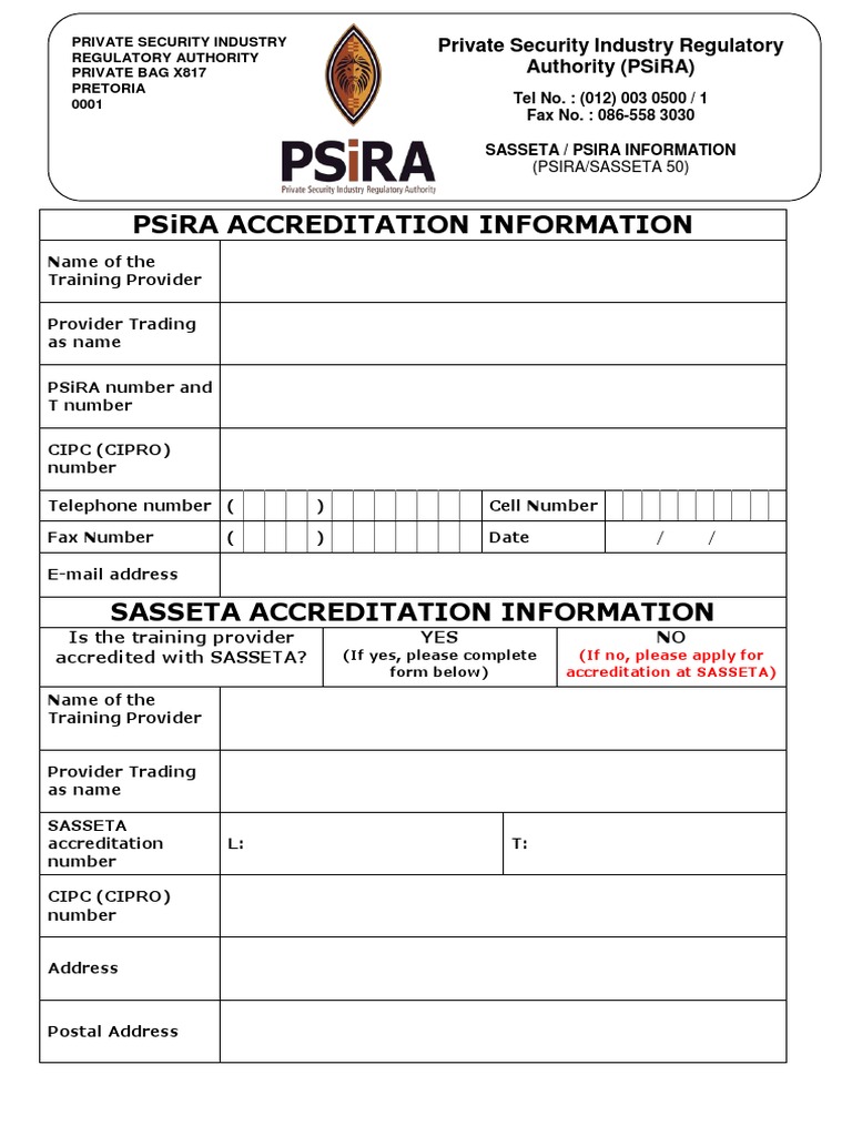 13-10-2016 - (PSIRA 50) PSIRA - SASSETA Accreditation Information | PDF