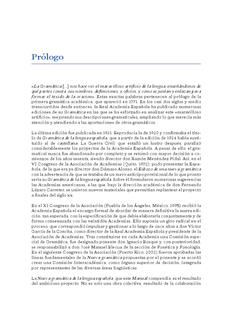 Prólogo de la Nueva Gramática Española | PDF | Gramática | Lengua española