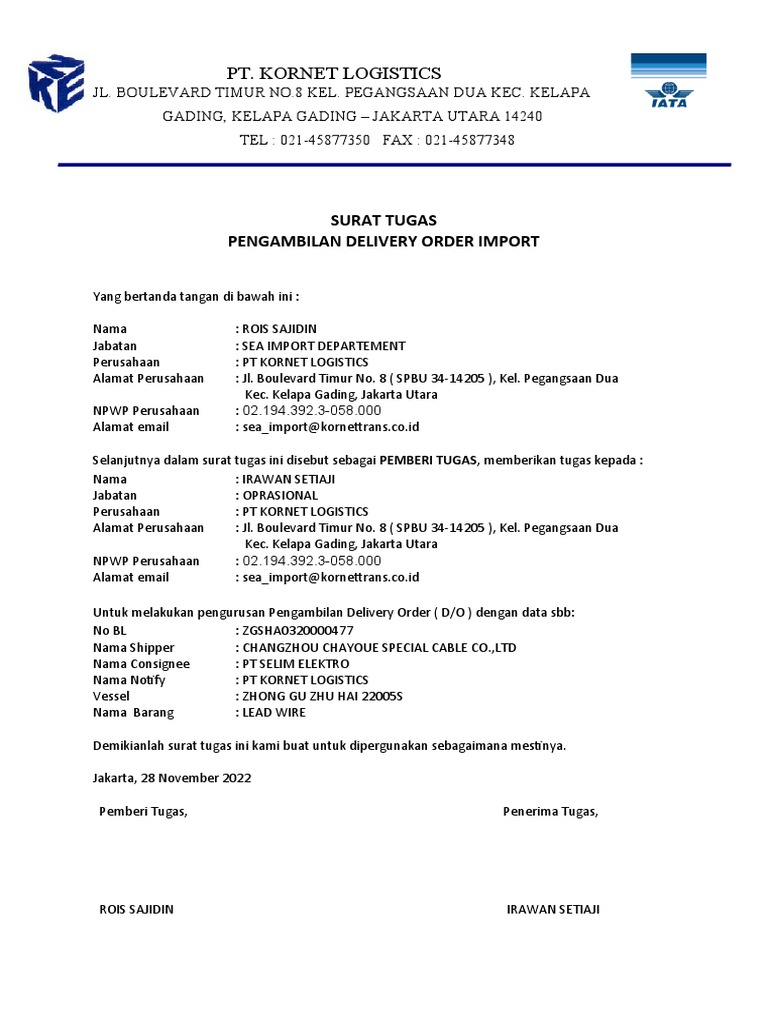 Surat Tugas Pengambilan Delivery Order | PDF | Teknologi & Rekayasa