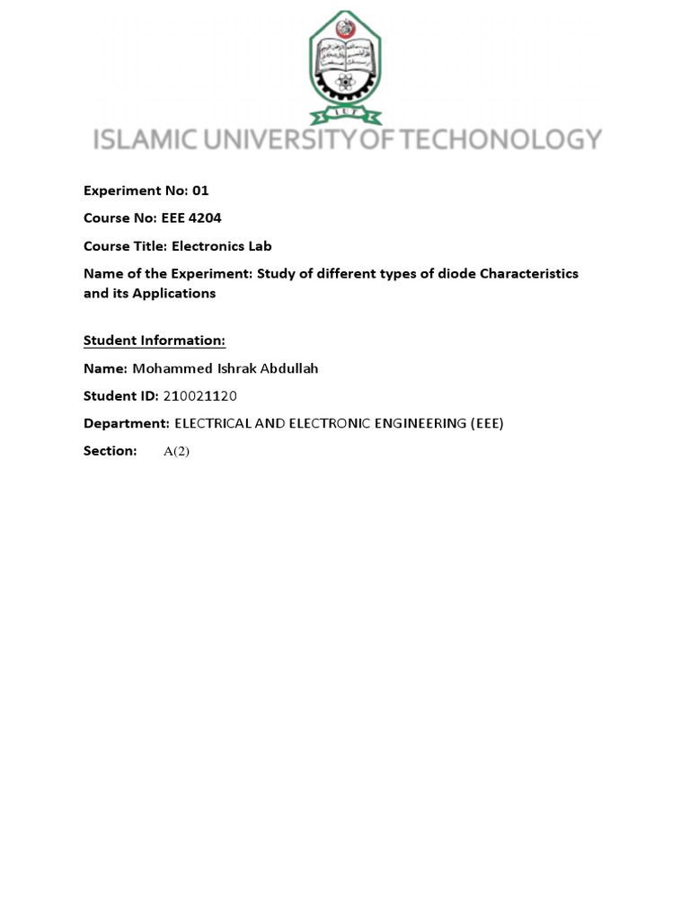 Exp 01 | PDF | P–N Junction | Diode