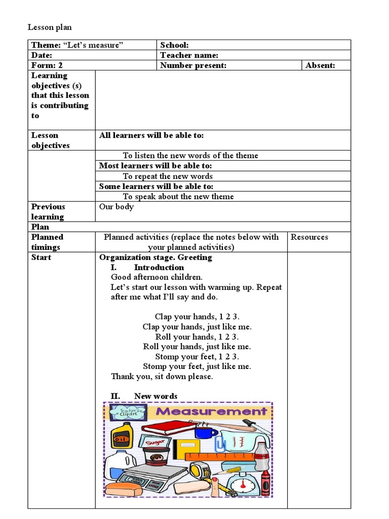 Grade 2 Measurement Lesson Plan | PDF | Learning | Lesson Plan