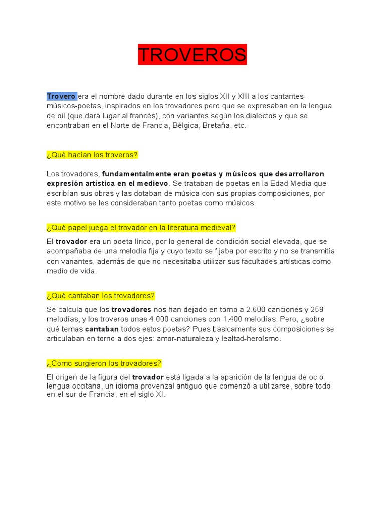 TROVEROS | PDF | Arte | Clásicos