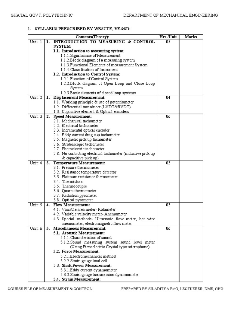 Measurement & Control Syllabus Overview | PDF | Engineering | Flow ...